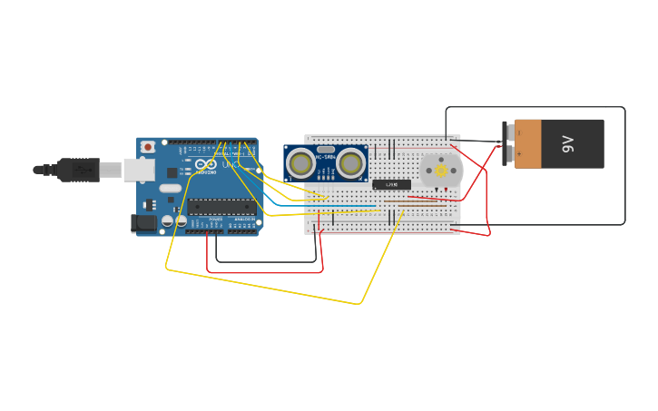 Circuit Design Dc Motor And Ultrasonic Sensor Tinkercad