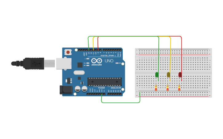 Circuit design traffic light system - Tinkercad