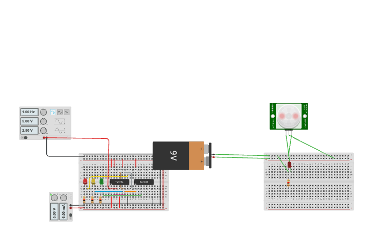 Circuit design Traffic light using D-Flip FLop - Tinkercad