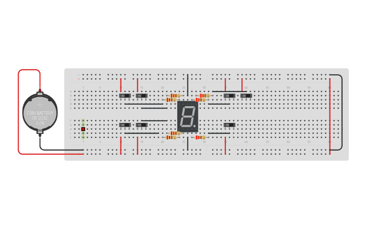 Circuit design Práctica 2. Funcionamiento del display de 7 segmentos - Tinkercad