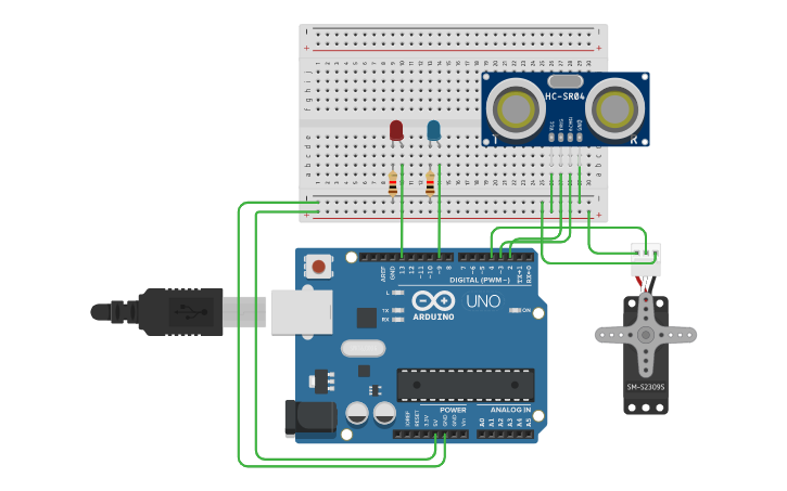 Circuit design Contactless smart trash can | Tinkercad