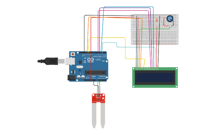 Circuit design Tarefa Sensor de Umidade do Solo e LCD - Tinkercad
