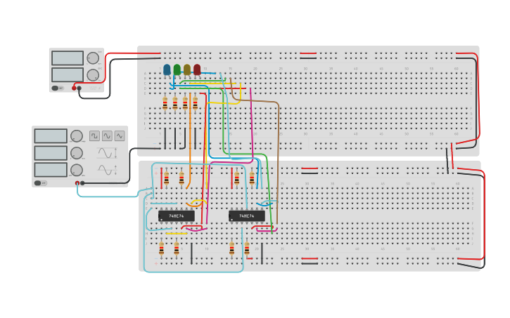 Circuit design 4 bit synch counter | Tinkercad