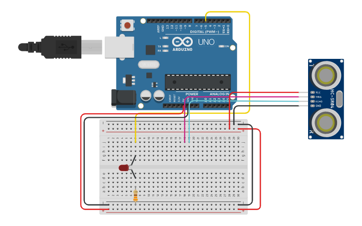 Circuit design Sensor de distancia ultrasonico | Tinkercad