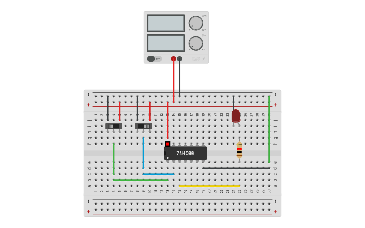 Circuit design NAND gate 7400 - Tinkercad