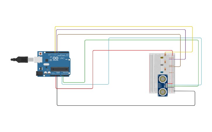 Circuit design Sensor ultrasónico | Tinkercad