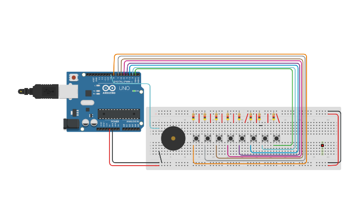 Circuit design Práctica 6: Piano | Tinkercad