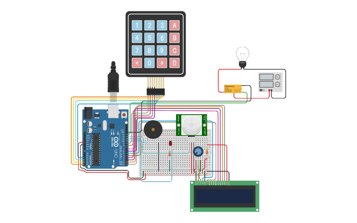 Circuit design Alarma con Bombilla y Sensor PIR - Tinkercad