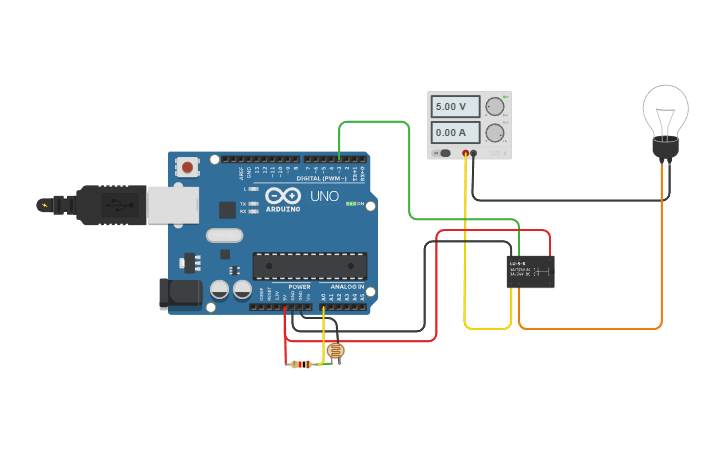 Circuit design lampu taman otomatis menggunakan sensor LDR - Tinkercad Circuit design lampu taman otomatis menggunakan sensor LDR - Tinkercad