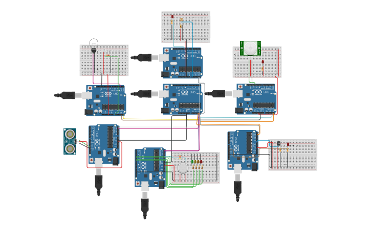 Circuit design integración multisensores - Tinkercad
