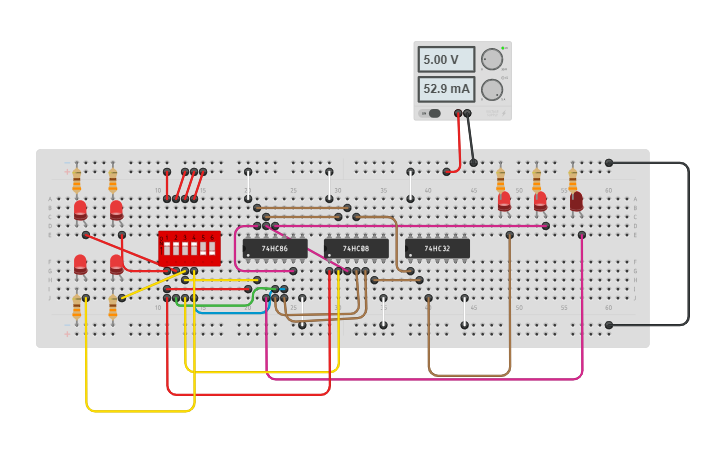 Circuit design 2 bit adder - Tinkercad