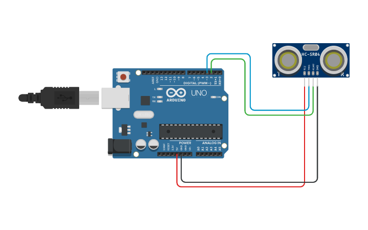 Circuit design Interface HC-SR 05 - Tinkercad