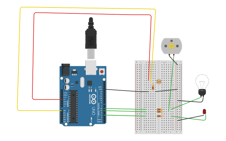 Circuit design Control a DC motor and bulb by using the value of LDR ...