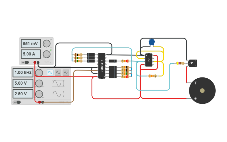 Circuit design 74HC4017 drives a Music Box - Tinkercad