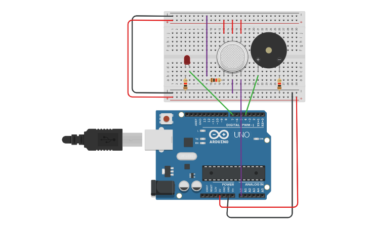Circuit design smoke sensor - Tinkercad