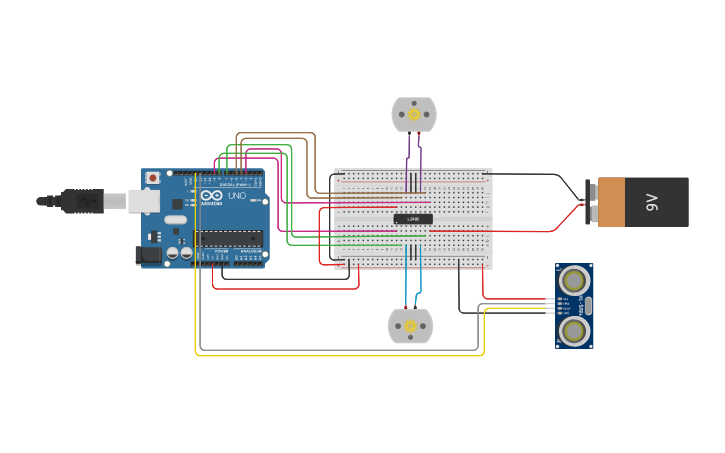 Circuit design L293D motor controller with HC-SR04 ultrasonic sensor ...