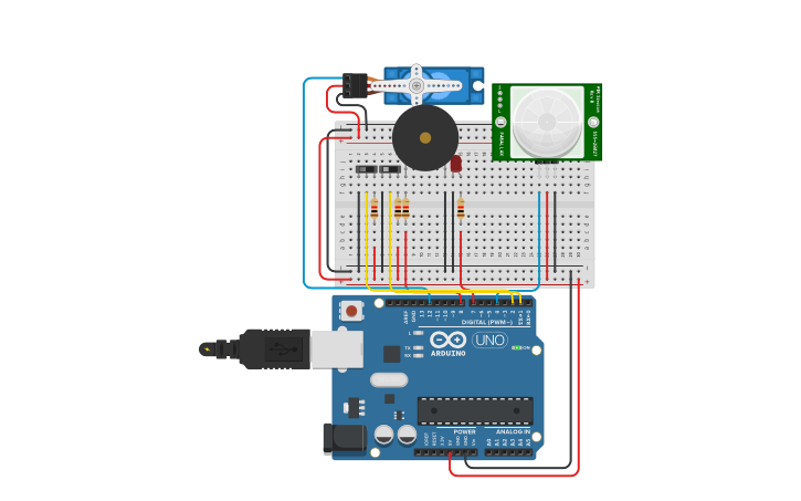 Circuit design A01733723 Act. PIR sensor and servomotor | Tinkercad