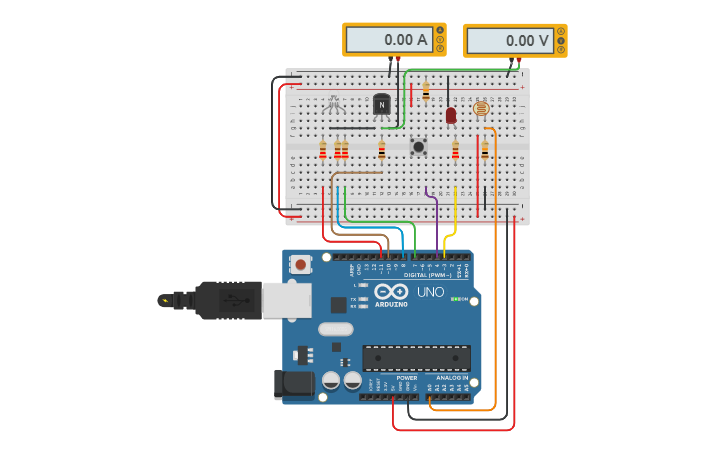 Circuit design led RGB + LDR + transistor - Tinkercad Circuit design led RGB + LDR + transistor - Tinkercad