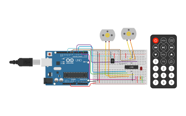 Circuit design Controllo di due motori in pwm con sesore a infrarossi | Tinkercad