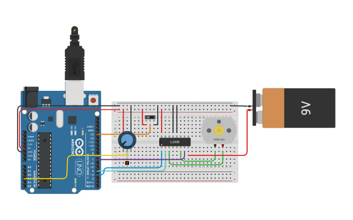 Circuit design Tugas Kontrol Motor DC dengan Arduino - Tinkercad