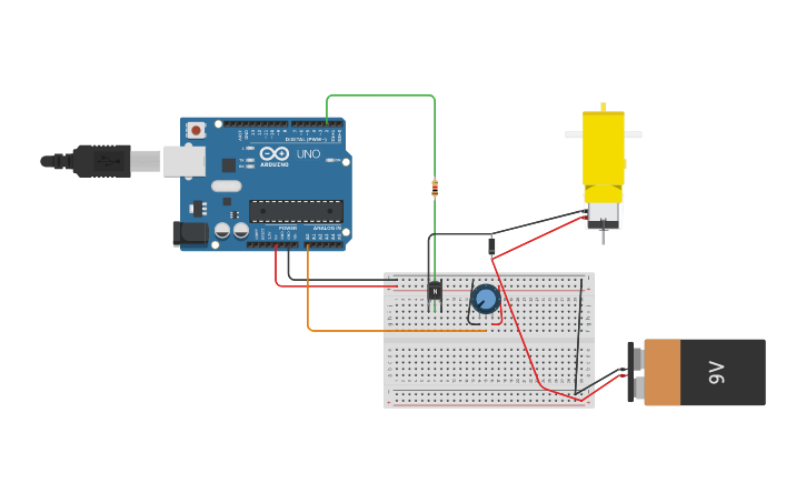 Circuit design Motor DC con potenciómetro - Tinkercad