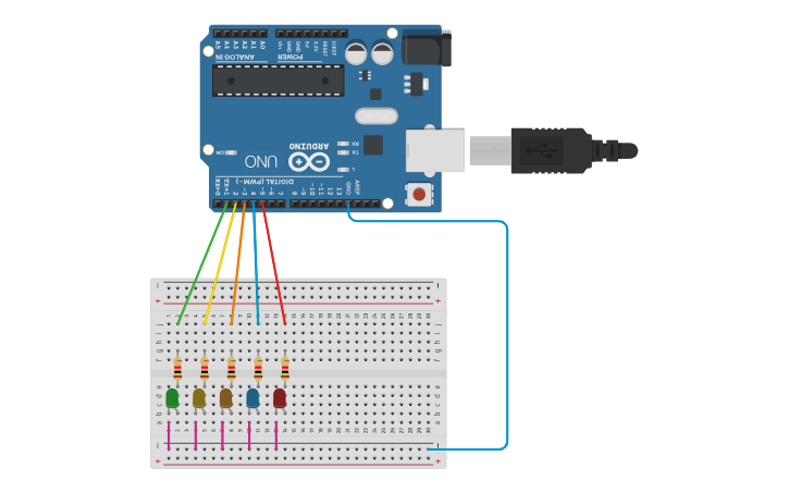 Circuit design 5 - leds - Tinkercad
