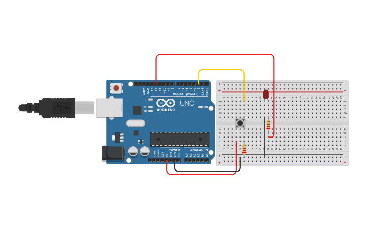 Circuit design Mengendalikan LED dengan tombol - Tinkercad Circuit design Mengendalikan LED dengan tombol - Tinkercad