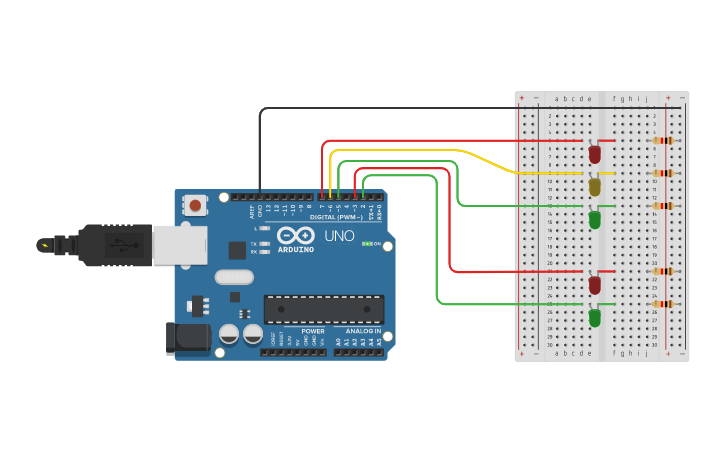 Circuit design Traffic Signal System | Tinkercad