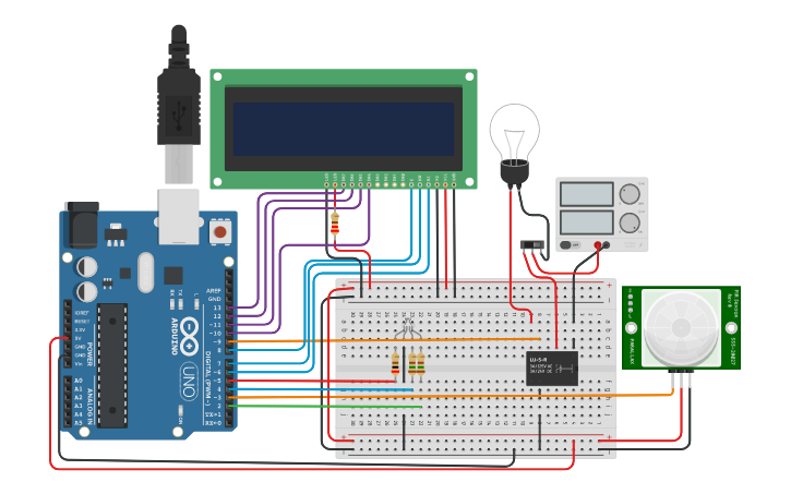 Circuit design PAOO - Aula08 - Arduino Rele | Tinkercad