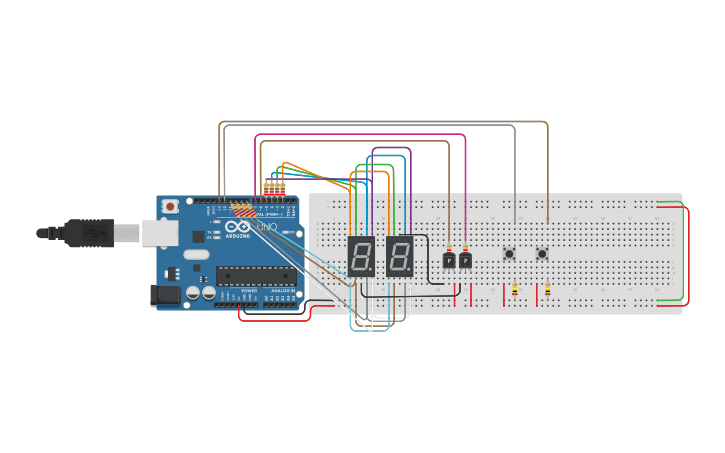 Circuit Design Ardiuno Ile 2 Digit 7 Segment Display 0 99 Sayıcı Tinkercad
