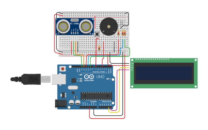 Circuit design Ultrasonic sensor | Tinkercad