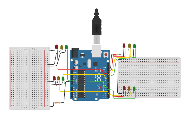 Circuit design 4-Way Traffic Signal - Tinkercad