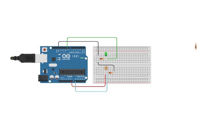 Circuit design CONTROL UN LED CON UNA FOTOCELDA - Tinkercad