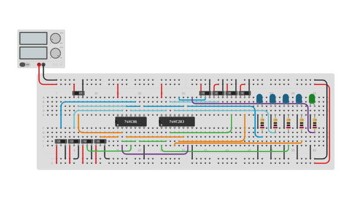 Circuit design Binary adder subtractor - Tinkercad
