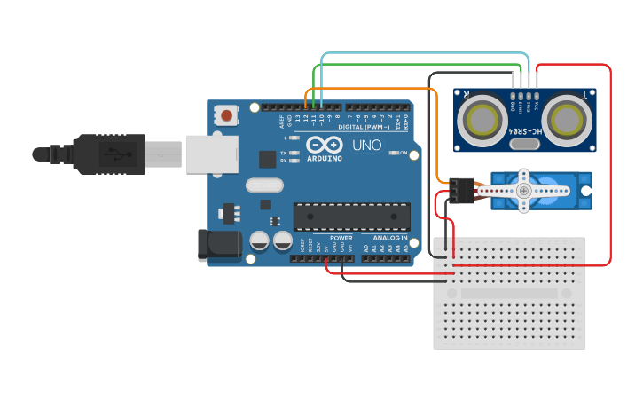 Circuit design Radar System using Arduino& Ultrasonic sensor - Tinkercad