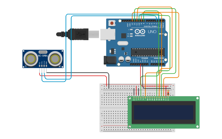 Circuit design Sensor de distancia - Tinkercad