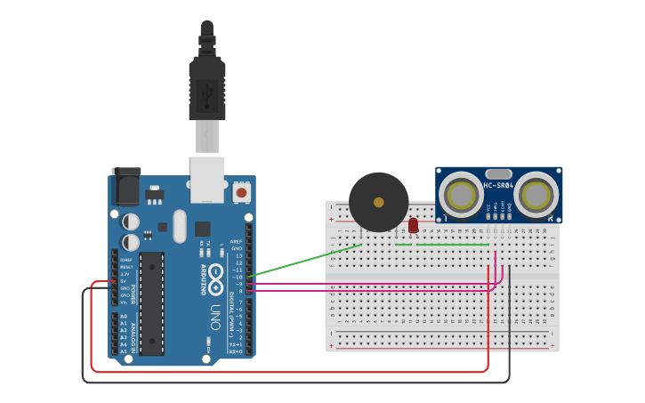 Circuit Design Ultrasonic Sensor Tinkercad