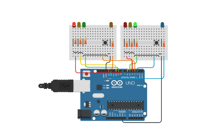 Circuit design Avaliação1 Sinal de transito | Tinkercad