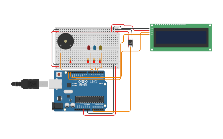 Circuit design Sensor Kelembapan tanah dengan output LED dan Buzzer - Tinkercad