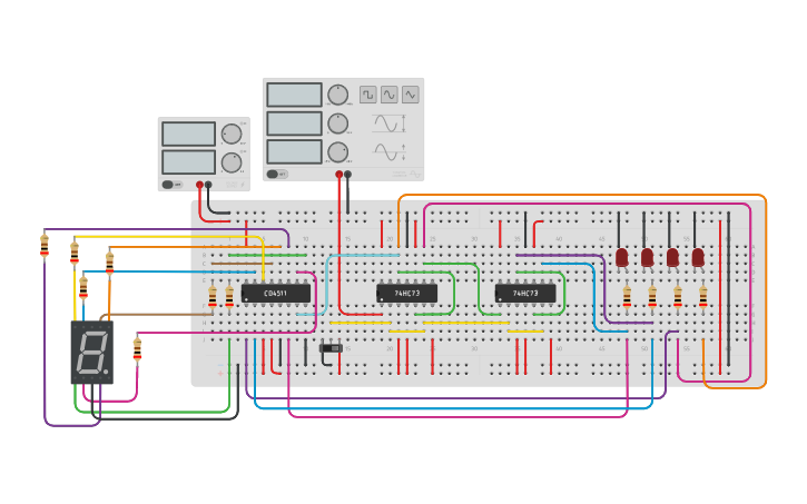 Circuit design 4-Bit Ripple Counter - Tinkercad
