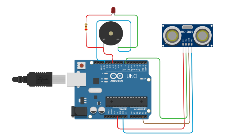 Circuit design Sensor Reversa - Tinkercad