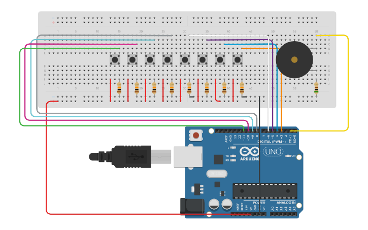Circuit design Piano - Tinkercad