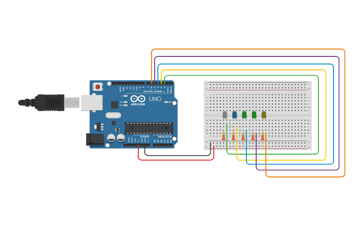 Circuit design Arrays and For Loops - Tinkercad