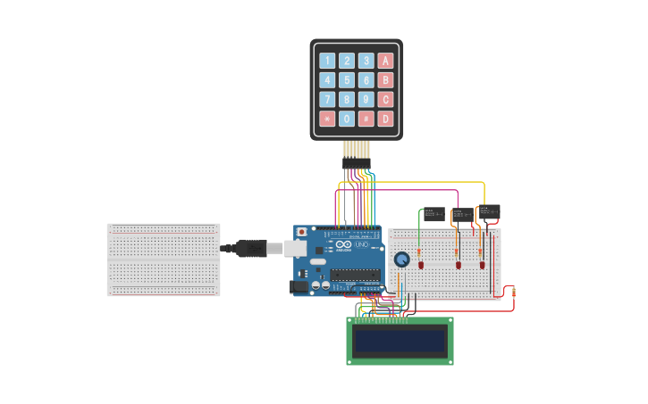 Circuit design Arduino + LCD + Teclado + relé - Tinkercad