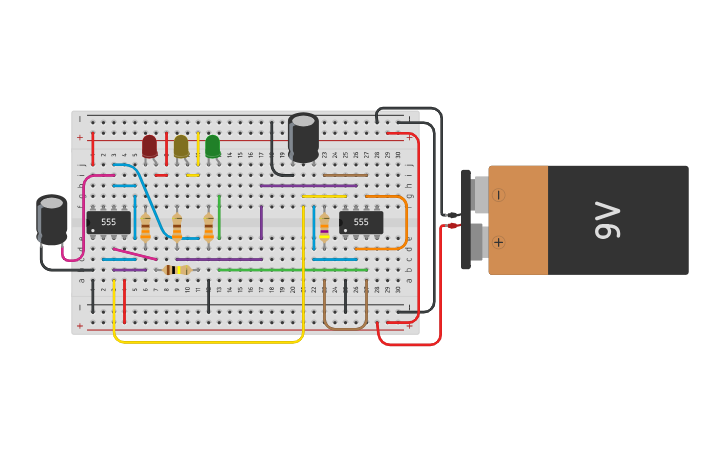 Circuit design Semaforo con 555 - Tinkercad