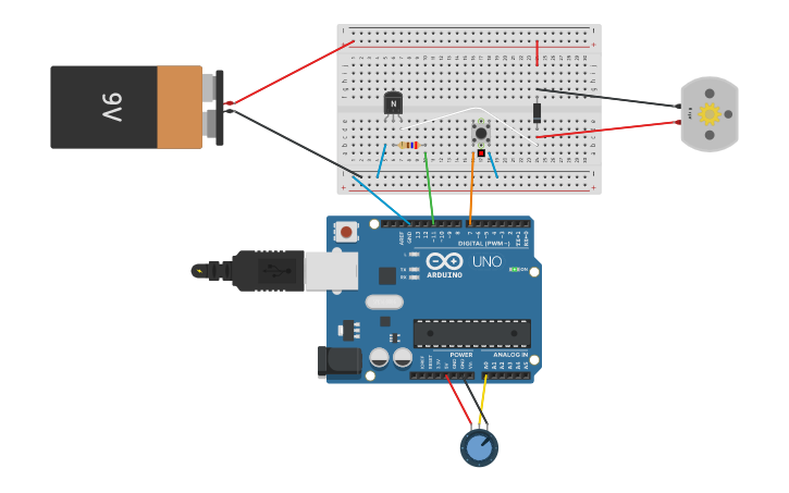 Circuit design Montar um controlador de motor DC com o Arduino - Tinkercad