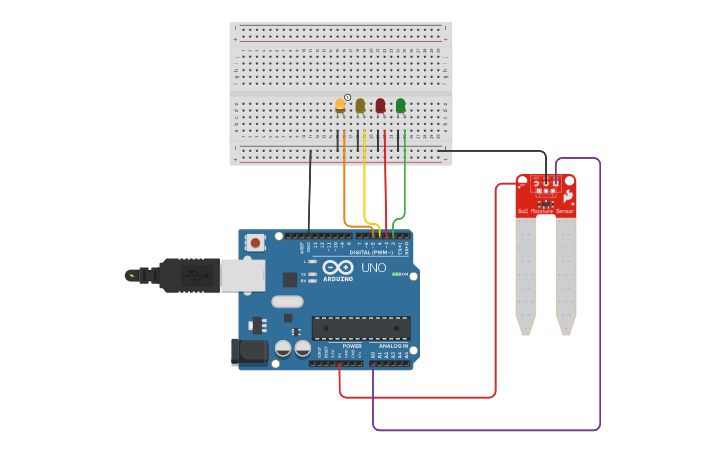 Circuit design Soil Moisture Sensor - Tinkercad
