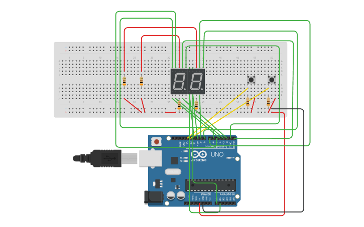 Circuit design Group 4 2 seven segment display | Tinkercad