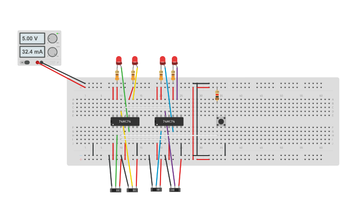 Circuit design Atividade 5.6b: 74HC74 Entrada Paralela / Saída Paralela ...