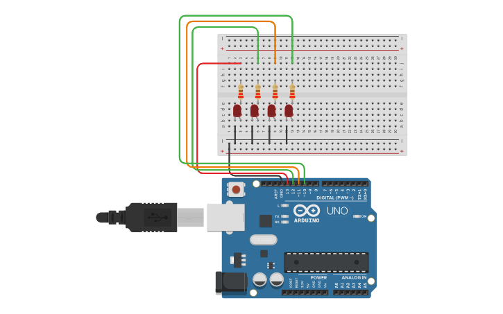 Circuit Design Part 2 4 Led Sequence Variables And While Loops Tinkercad 9317